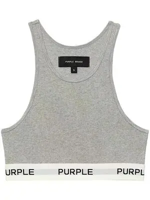 PURPLE BRAND Logo-tape Cotton Sports Bra - Grey