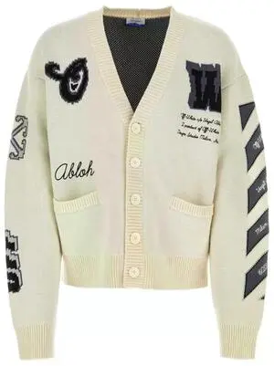 Off-White Varsity Ribbed V-neck Cardigan - Neutrals