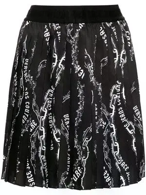 Versace Logo-chain Pleated Mini Skirt - Black