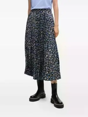 BOSS Floral Print Pleated Midi Skirt - Blue