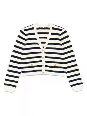 FRAME Striped Cardigan With Button Detail - Neutrals