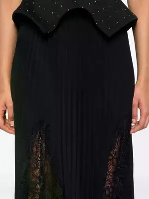 NISSA Lace Insert Pleated Midi Skirt