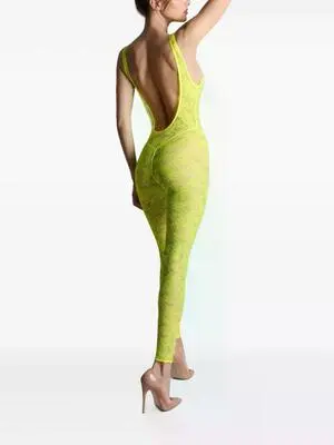 MAISON CLOSE Sheer Floral Lace Catsuit - Yellow
