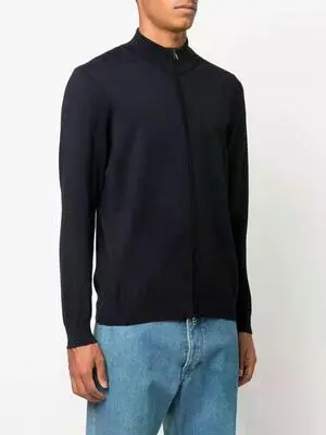 BOSS Fine-knit Zip-up Cardigan With Embroidered Logo - Blue