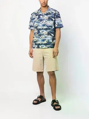 Palm Angels Sharks-print Bowling Shirt - Blue