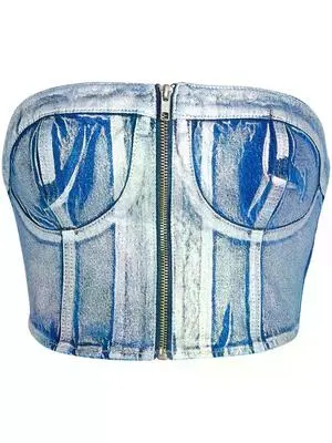 Karl Lagerfeld Appliqué Denim Bustier Top - Blue