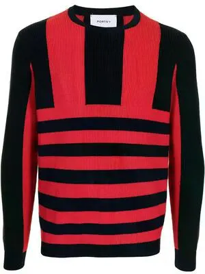 PORTS V Striped Fine Knit Jumper - Red