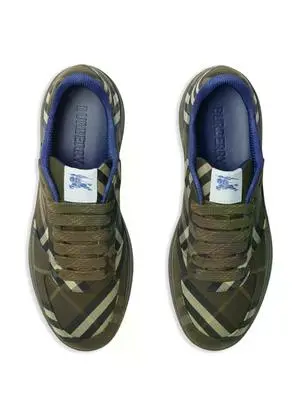 Burberry Checked Canvas Lace-up Sneakers - Green