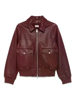 FURSAC Leather Bomber Jacket - Red