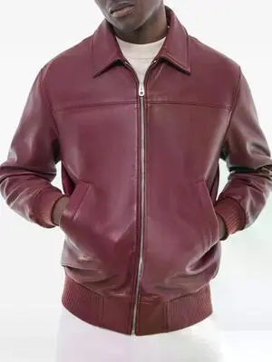 FURSAC Leather Bomber Jacket - Red