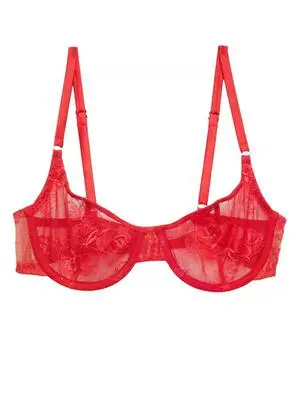 FLEUR DU MAL Bouquet Lace Scooped Balconette Bra - Red