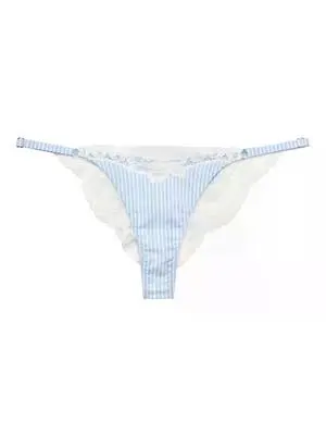 FLEUR DU MAL Lace-trimmed Striped Briefs - Blue