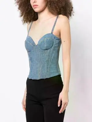 FLEUR DU MAL Denim Bustier Top With Contrast Stitching