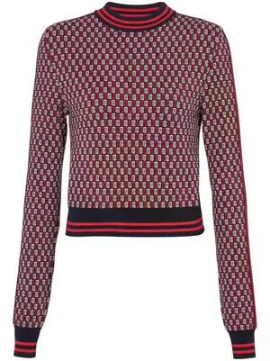 Balmain Monogram Jacquard Check Jumper - Red