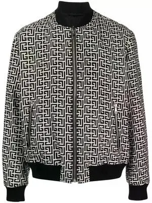 Balmain Monogram-pattern Reversible Bomber Jacket - Black