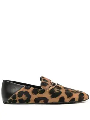 FERRAGAMO Leopard Print Calf Hair Loafers - Brown