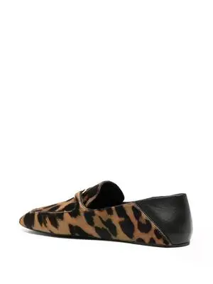 FERRAGAMO Leopard Print Calf Hair Loafers - Brown
