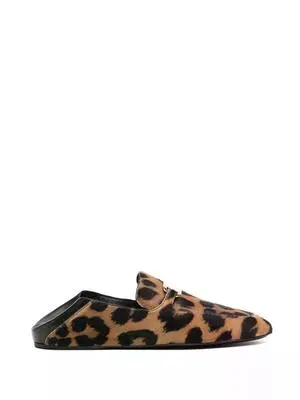 FERRAGAMO Leopard Print Calf Hair Loafers - Brown