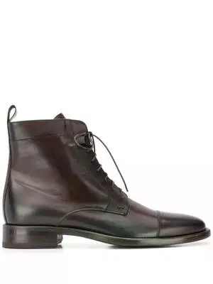 SCAROSSO Leather Lace-up Boots - Brown
