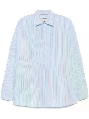 Plan C Striped Poplin Shirt - Blue