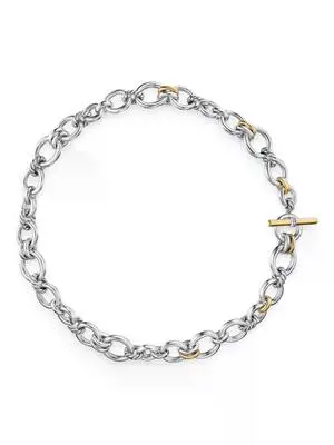 David Yurman 18k Yellow Gold And Sterling Mercer Petite Toggle Chain Necklace With Diamonds - Silver