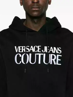 Versace Logo Embroidered Cotton Hoodie