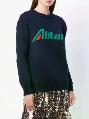 Alberta Ferretti Intarsia-knit Logo Crew Neck Jumper