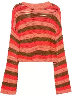 La DoubleJ Bell-sleeve Striped Jumper - Red