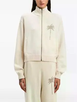 Palm Angels Knitted Track Top With Palm Tree Detail - Neutrals