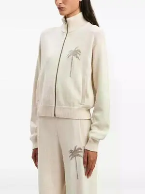 Palm Angels Knitted Track Top With Palm Tree Detail - Neutrals
