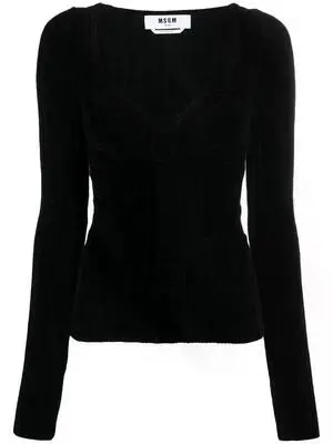 MSGM Ribbed Twist-front Long-sleeve Top