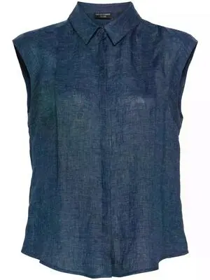 Emporio Armani Sleeveless Chambray Shirt With Pleat Detailing