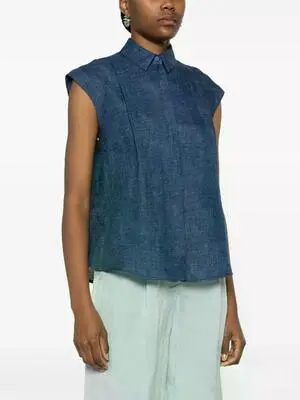 Emporio Armani Sleeveless Chambray Shirt With Pleat Detailing