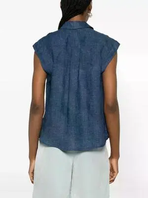 Emporio Armani Sleeveless Chambray Shirt With Pleat Detailing