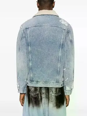 MAISON MARGIELA Distressed Denim Jacket With Faux-shearling Trim