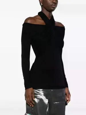 MANURI Double Layer Halterneck Off-shoulder Blouse
