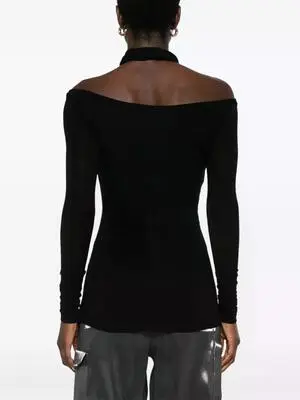 MANURI Double Layer Halterneck Off-shoulder Blouse