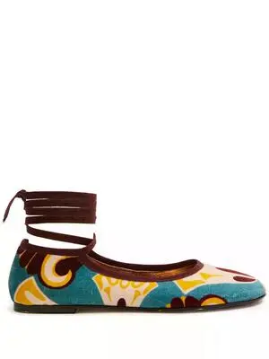 La DoubleJ Velvet Ballerina Shoes With Ankle Tie Fastening - Blue