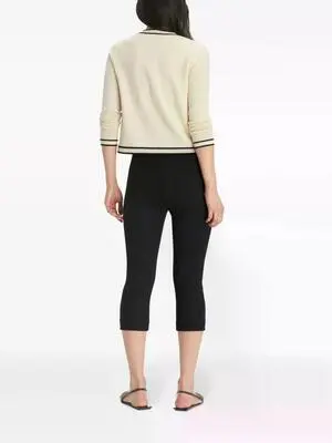 Tory Burch Cream White & Navy Blue Merino Wool Blend Cardigan - Neutrals