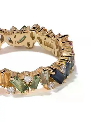 SUZANNE KALAN 18kt Yellow Diamond And Sapphire Baguette Band