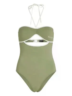 Karl Lagerfeld Halterneck One Piece Swimsuit With Cut-out Detail - Green