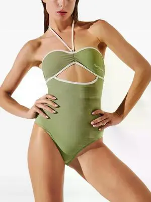Karl Lagerfeld Halterneck One Piece Swimsuit With Cut-out Detail - Green