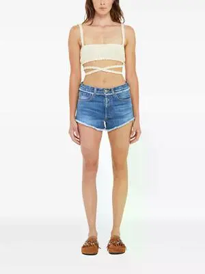 Alanui Fringed Cotton-denim Shorts - Blue