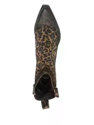 METISSE 50mm Leopard-print Mid Block Heel Pointed Toe Boots