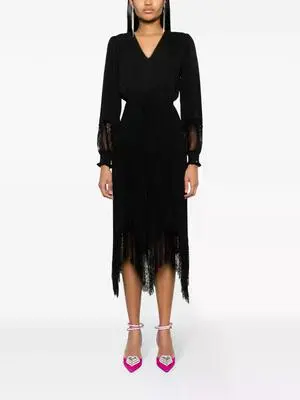NISSA Lace-trim Pleated Midi Dress - Black