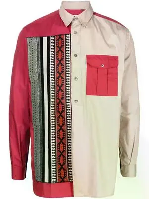 PORTS V Geometric-print Long-sleeve Shirt - Neutrals
