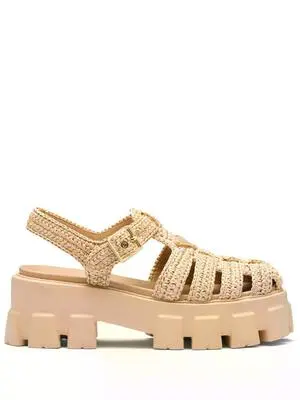 Prada Monolith Raffia-effect Sandals - Neutrals