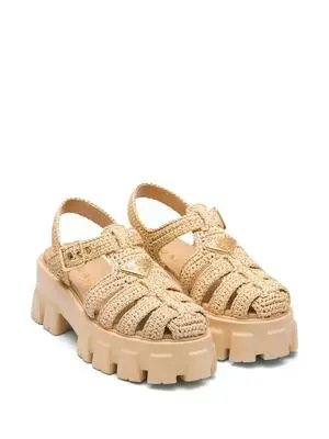 Prada Monolith Crochet Cage Sandals