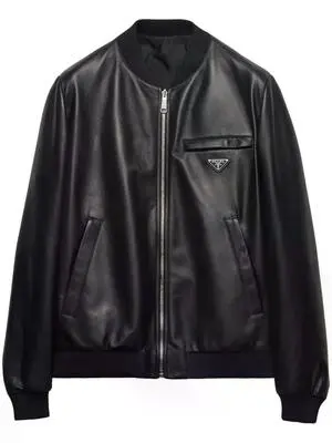 Prada Nappa Leather Bomber Jacket With Enamelled Triangle Logo