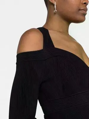 Alexander McQueen Ribbed Knit Sweetheart Neck Mini Dress - Black